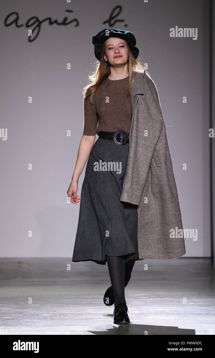 Tokyo, Japan. 7th Apr, 2016. A model displays creation of French brand ...