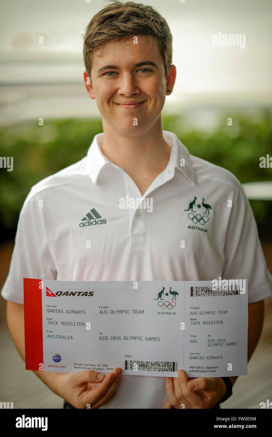 Jack Rossiter (18) displays his boarding pass for Rio following the Rio ...