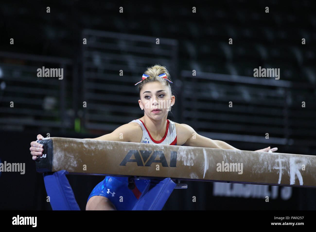 Everett, Washington, USA. 7th Apr, 2016. Gymnast Ashton Locklear trains ...