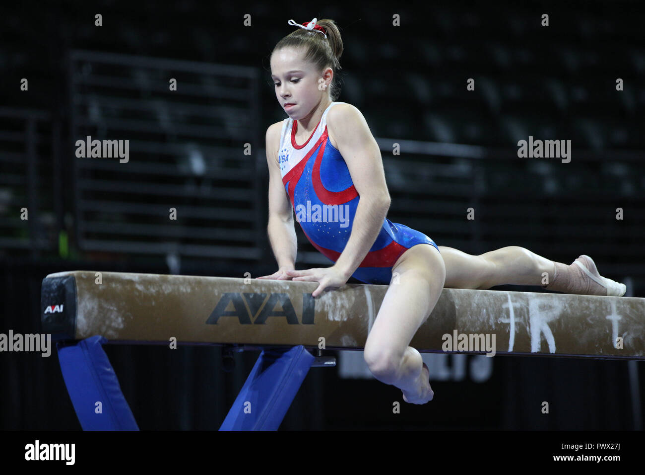 Everett, Washington, USA. 7th Apr, 2016. Gymnast Ragan Smith trains on ...
