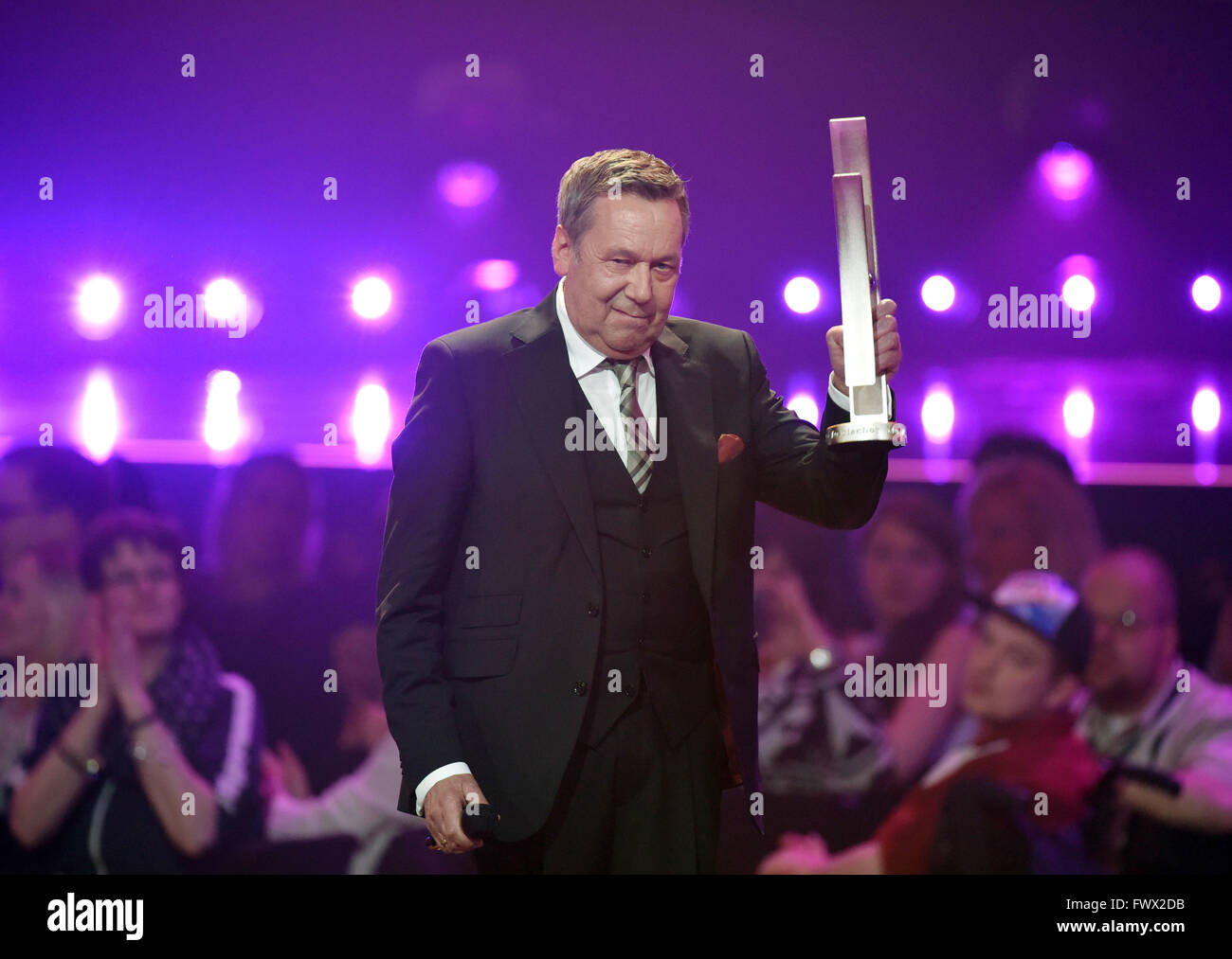 Berlin, Germany. 7th Apr, 2016. Singer Roland Kaiser poses with his ...