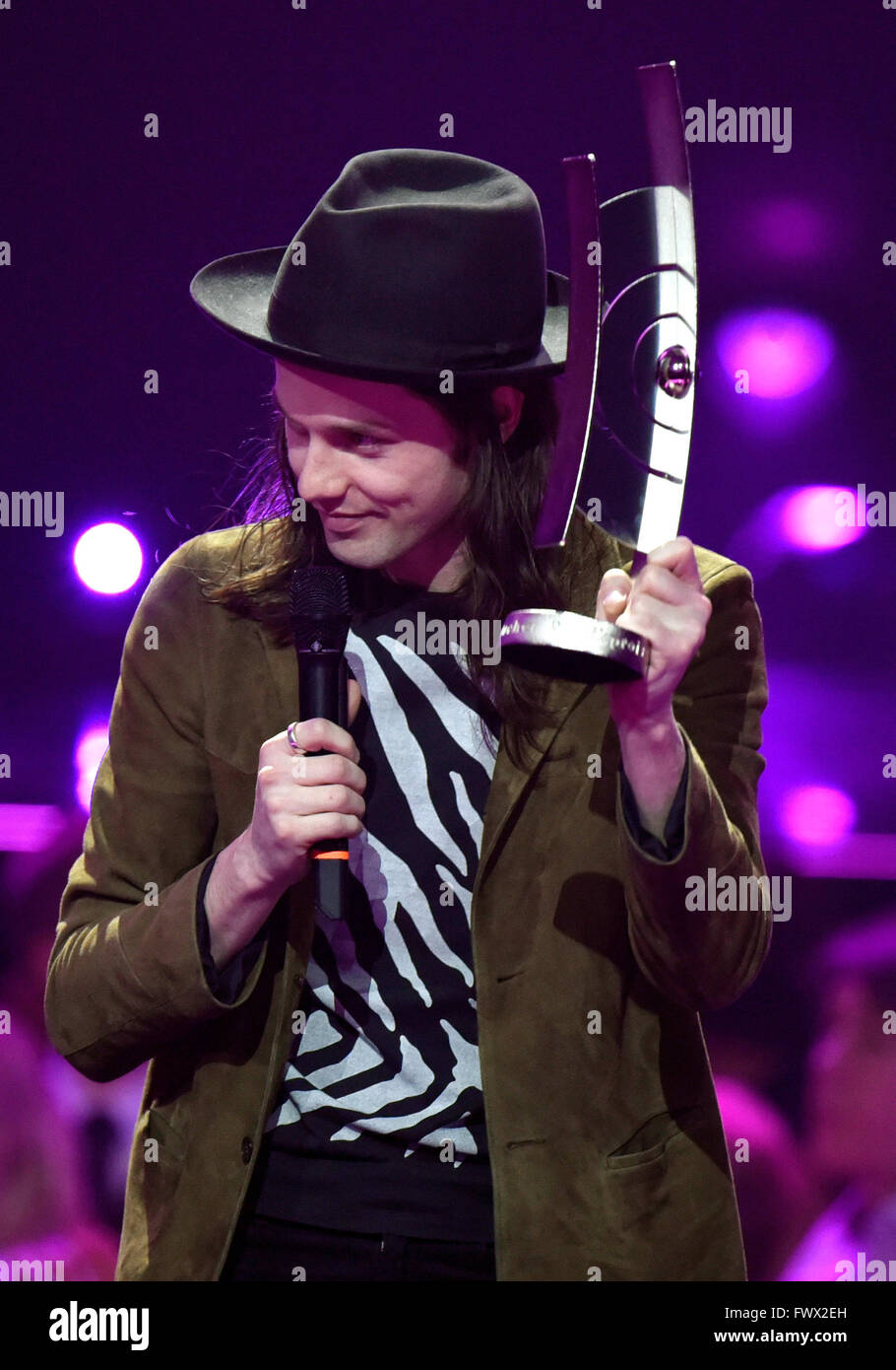 Berlin, Germany. 7th Apr, 2016. British singer James Bay poses with his ...