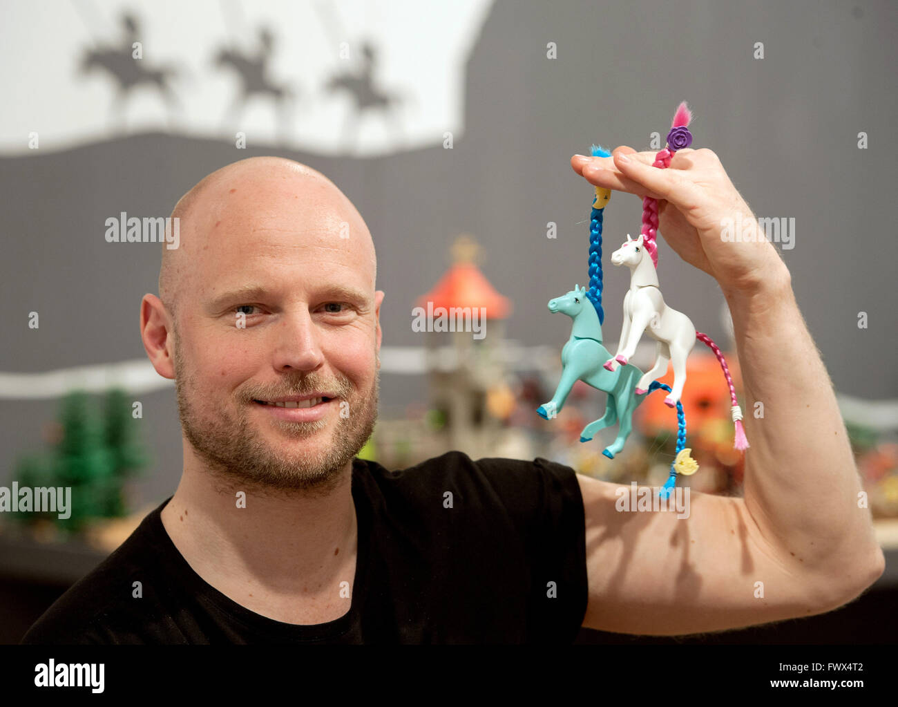 Verden, Germany. 8th April, 2016. Hamburg-based Playmobil collector and ...