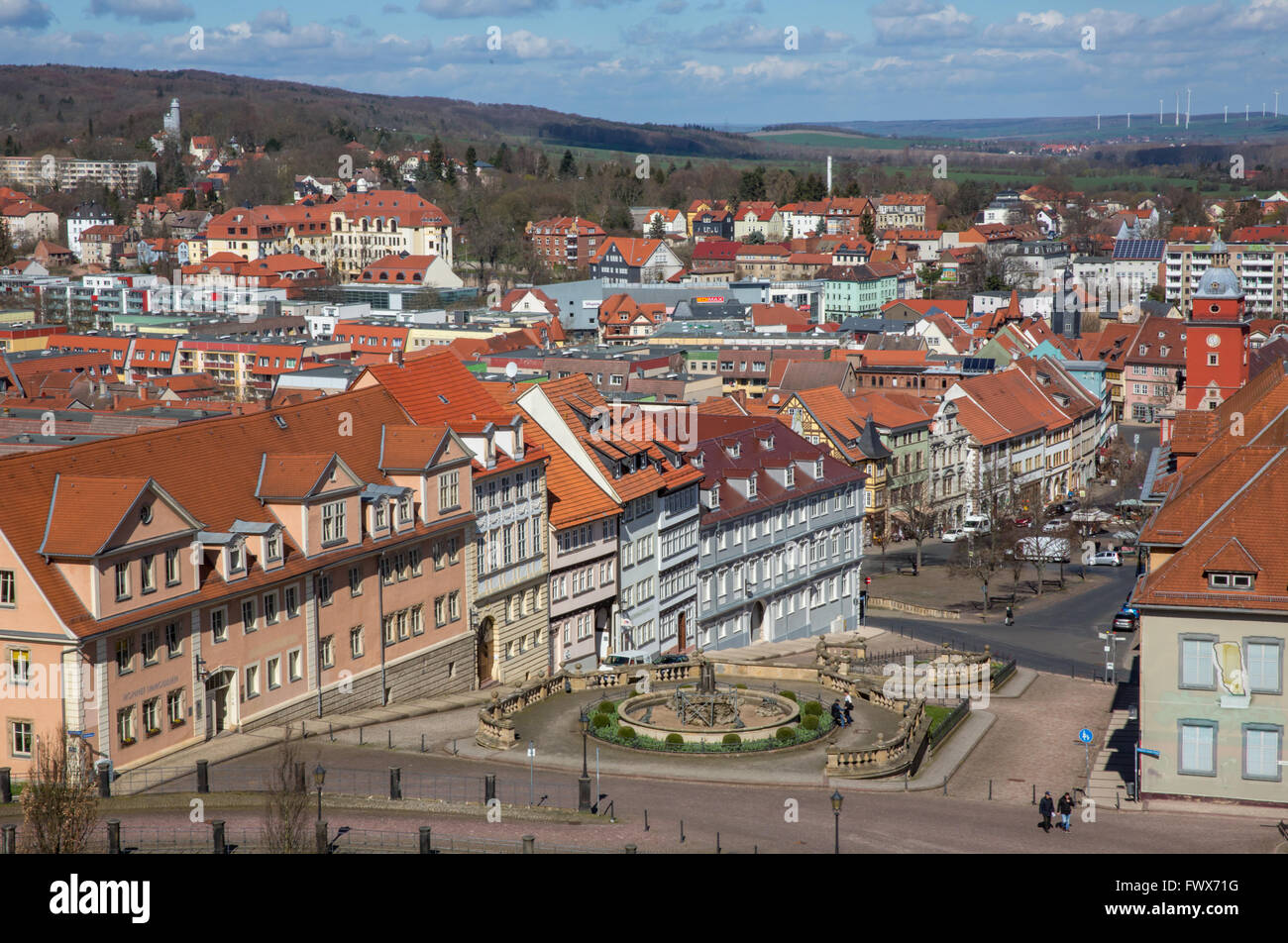 The waterworks, main market, and town hall are lit up by the sun in ...