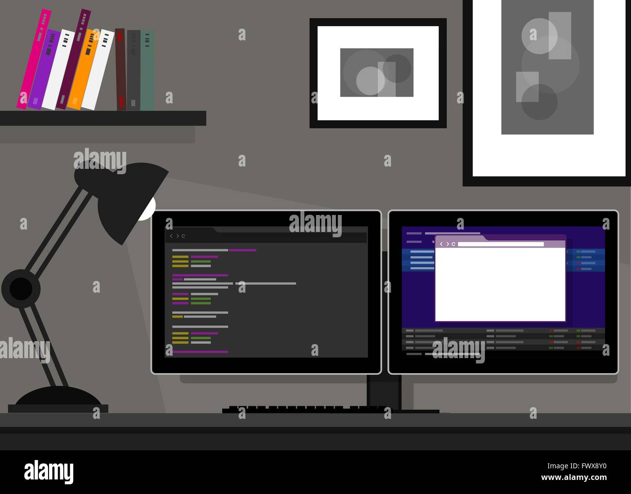 dual two monitor programming coding web Stock Vector Image & Art - Alamy