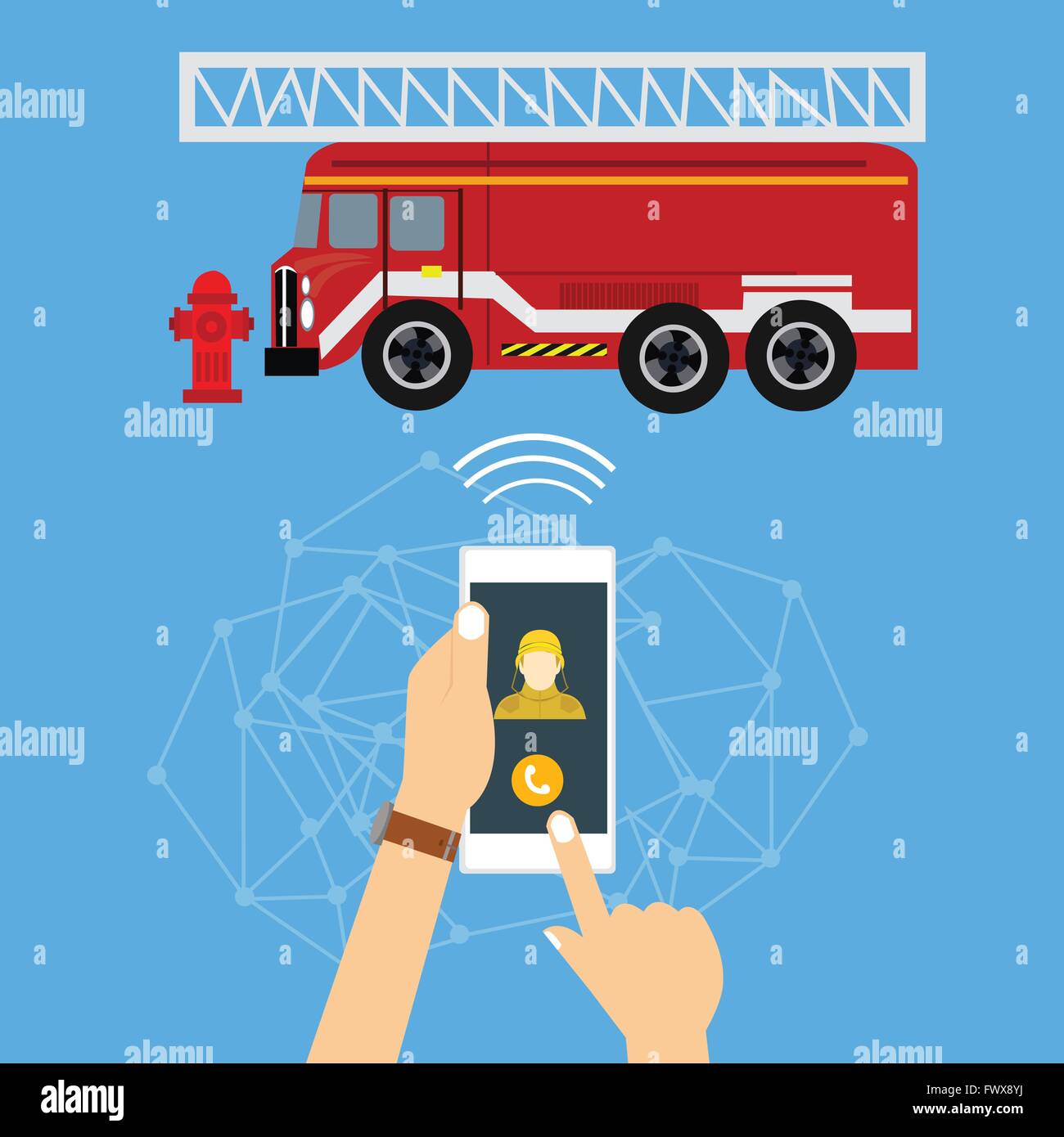emergency mobile phone call fire truck fireman Stock Vector Image & Art ...
