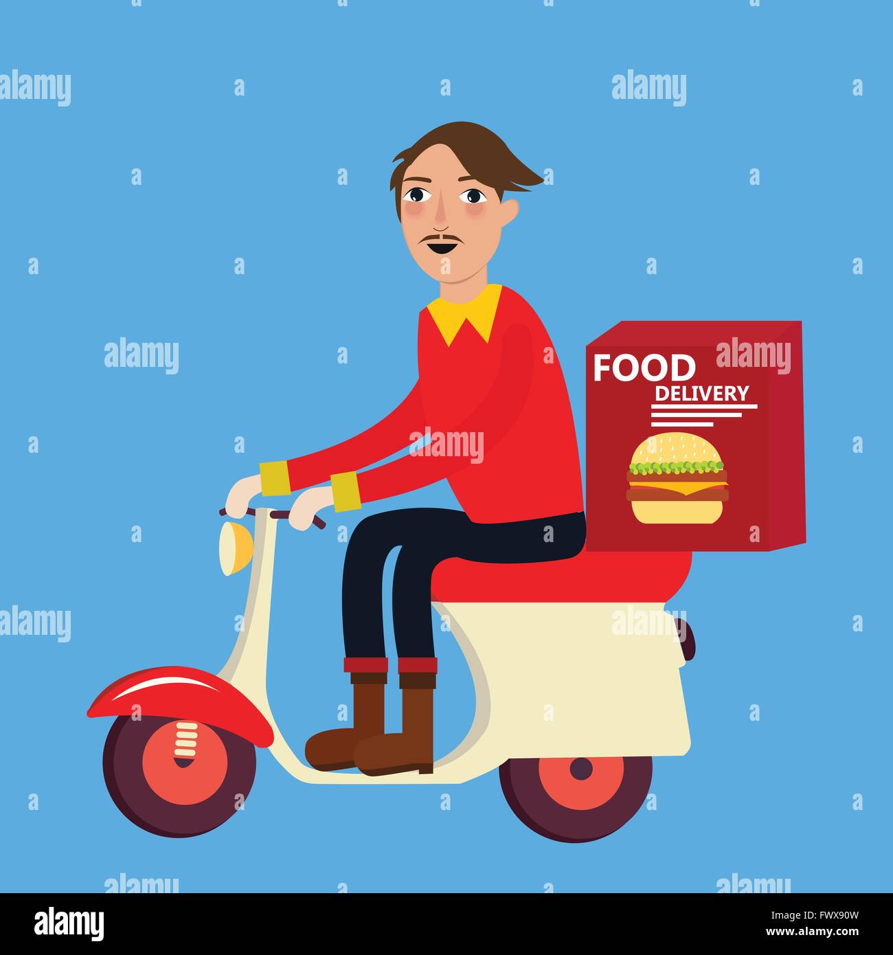 man delivery fast food burger scooter motor cycle Stock Vector Image ...