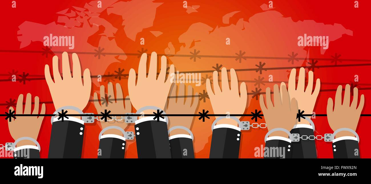 human rights freedom illustration hands under wire crime against ...