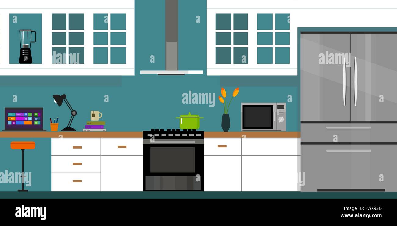 kitchen interior furniture house Stock Vector Image & Art - Alamy