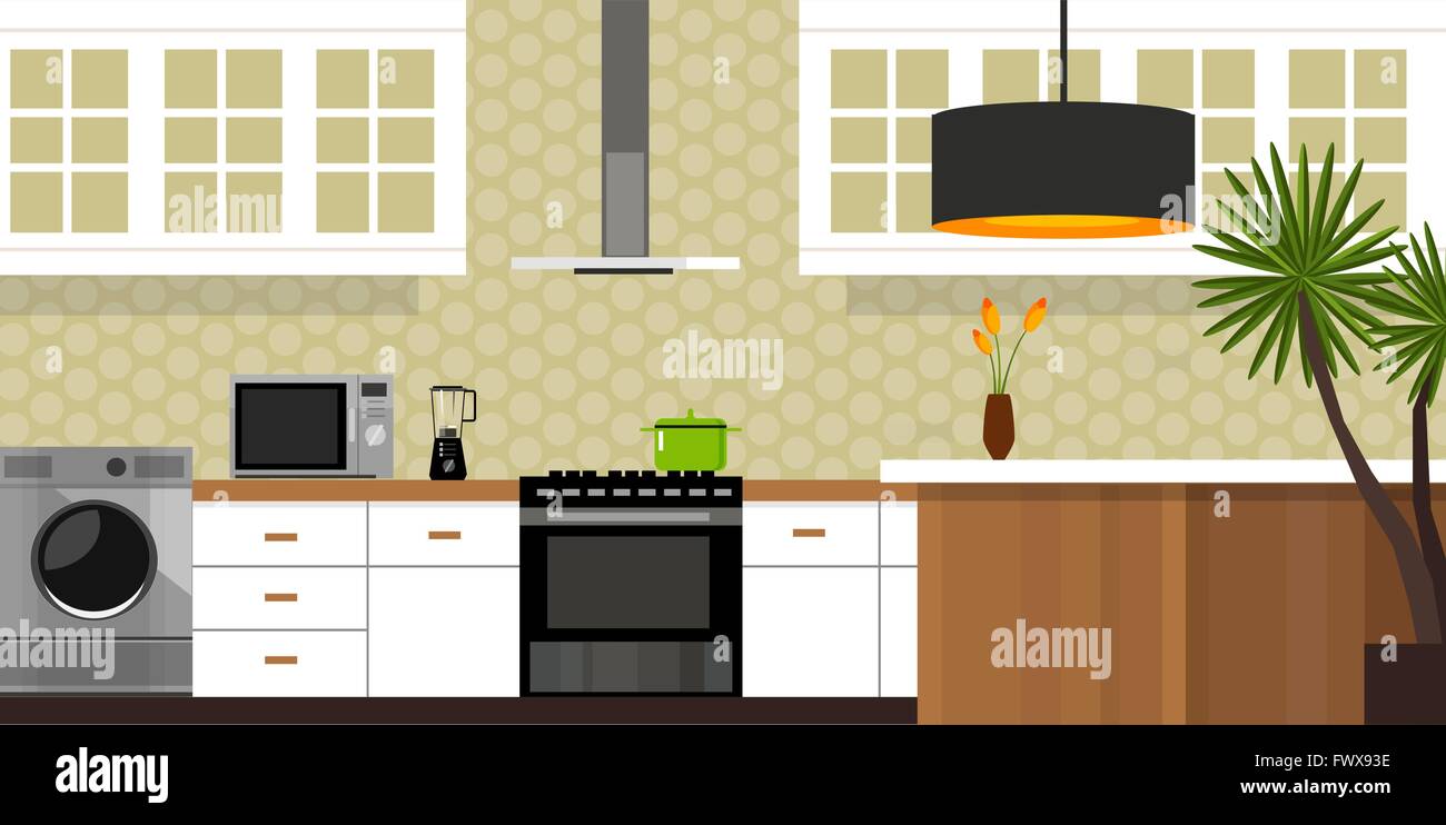 kitchen interior furniture house Stock Vector Image & Art - Alamy