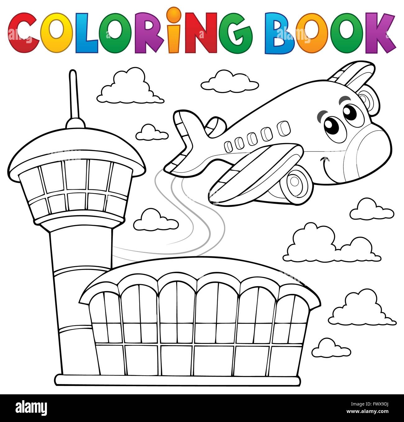 Coloring book airplane theme 3 - picture illustration Stock Photo - Alamy