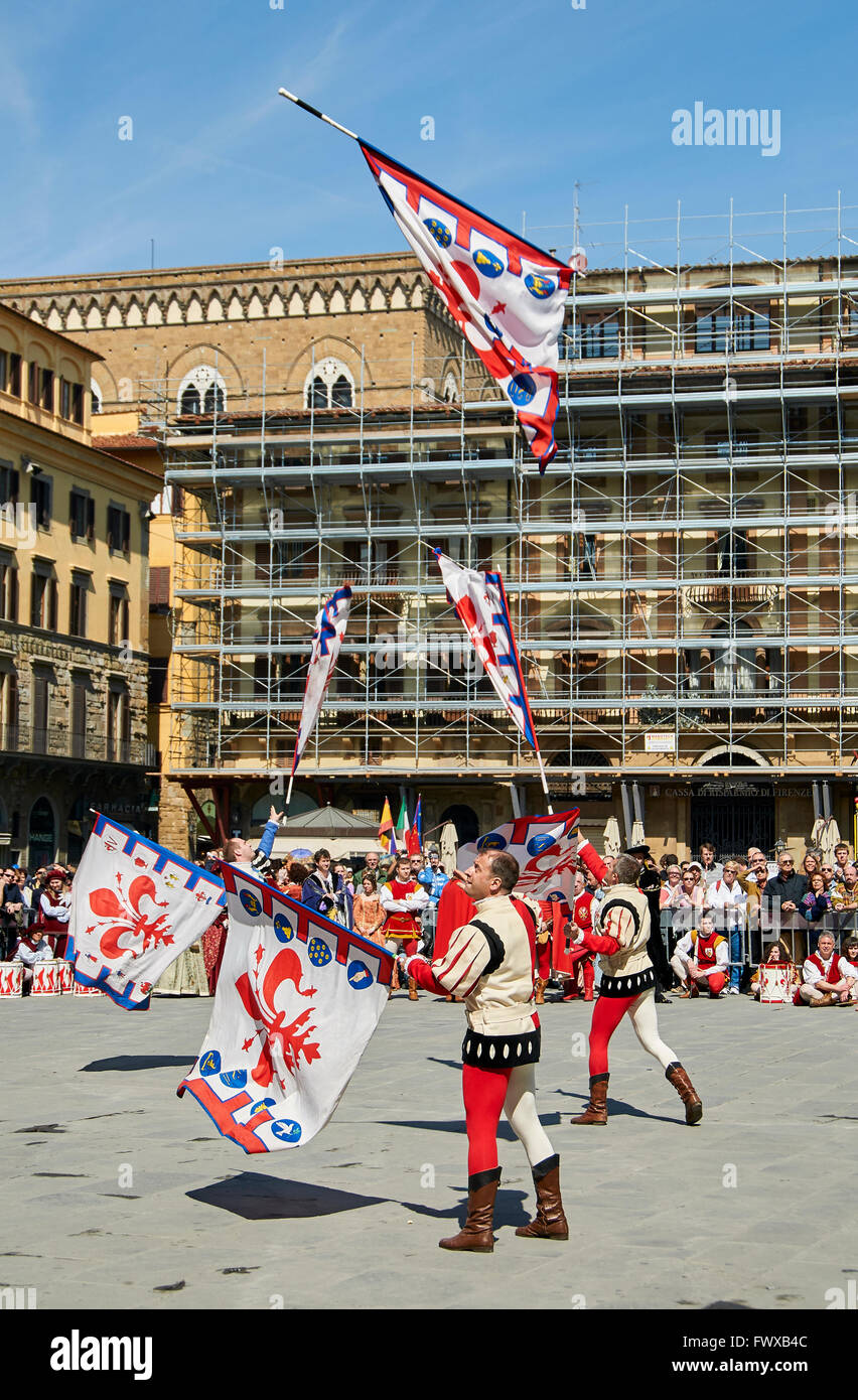 Flag throwing on the Piazza della Signoria, Florence during the Easter ...