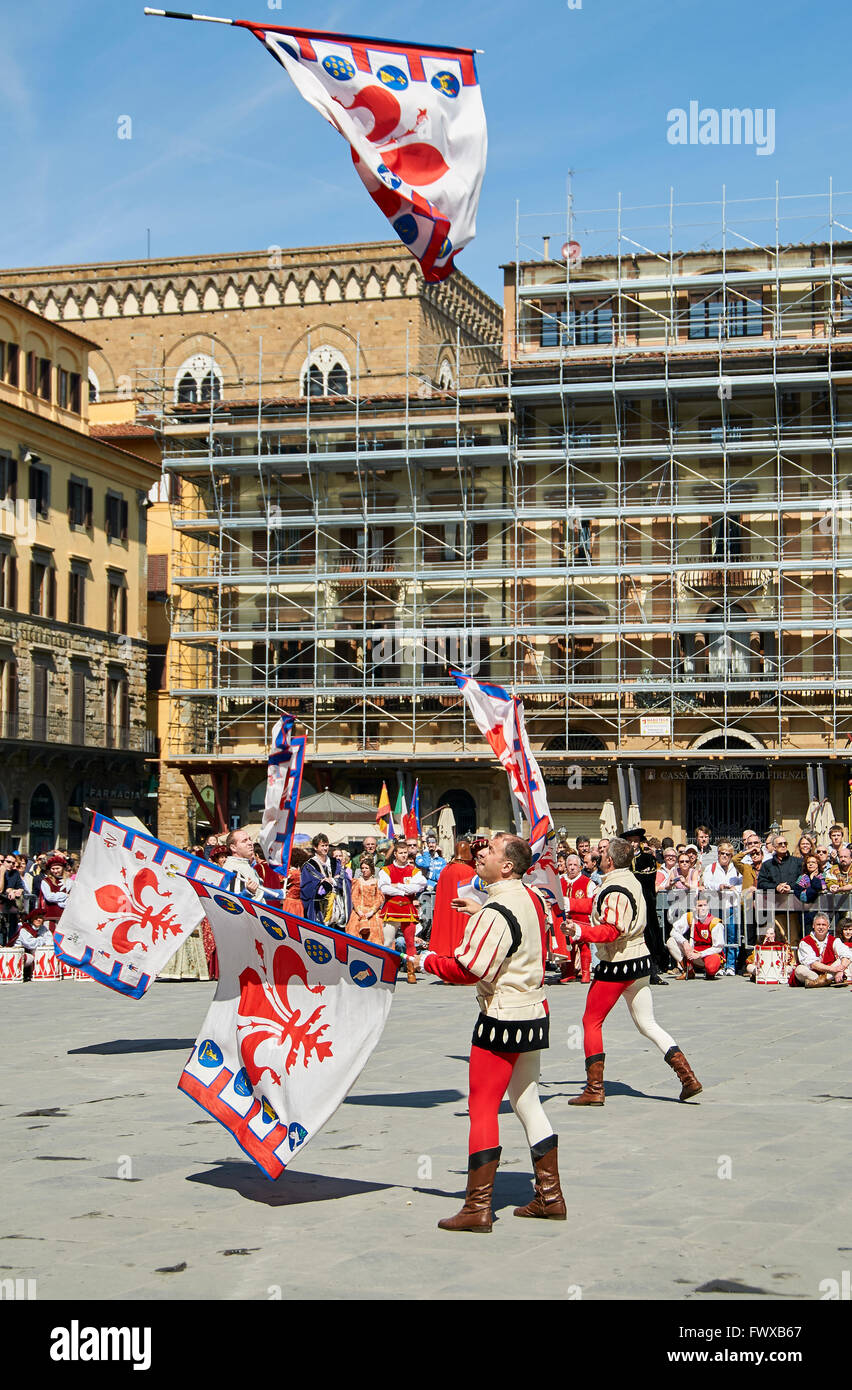 Flag throwing on the Piazza della Signoria, Florence during the Easter ...