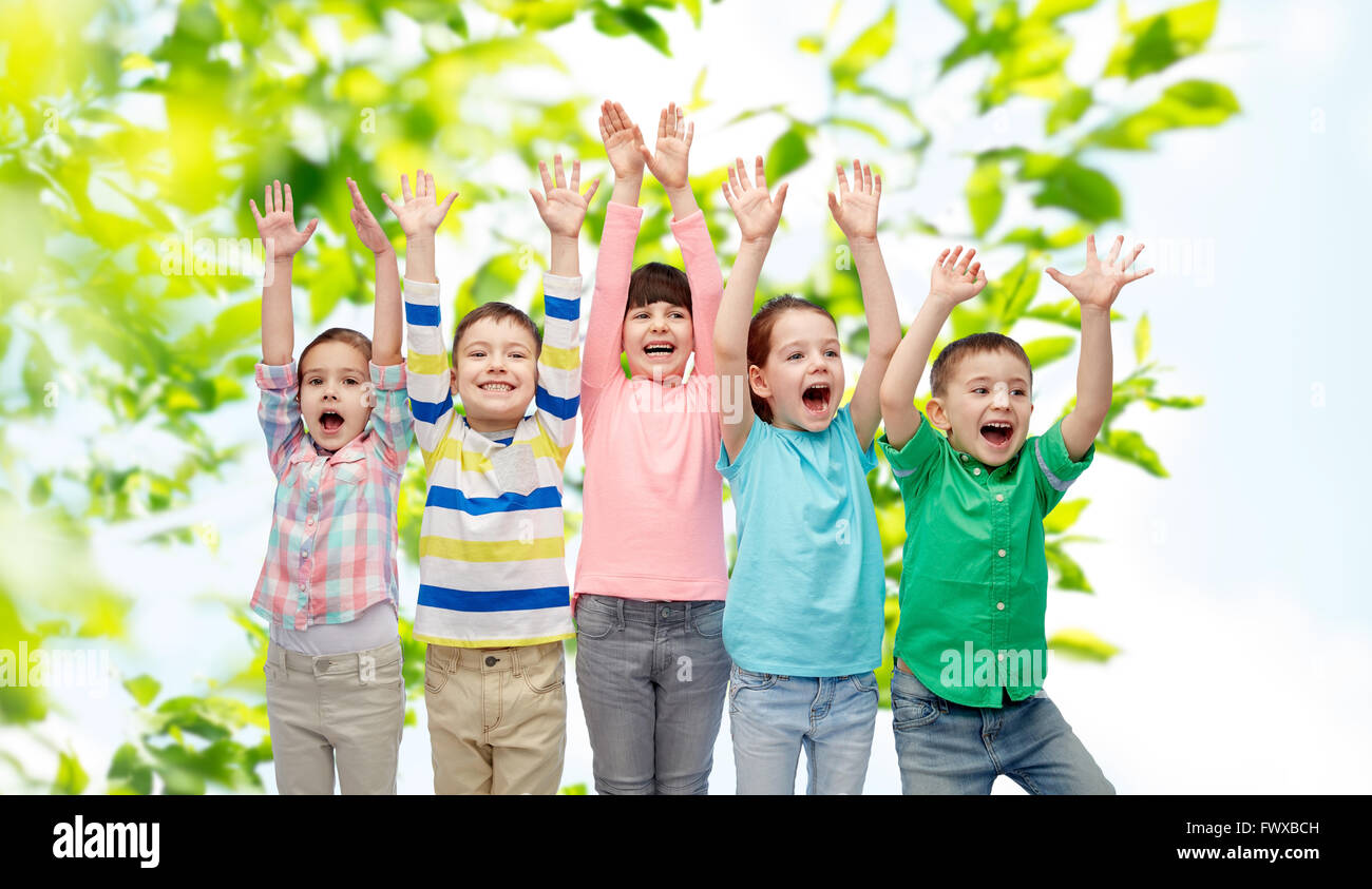 happy friends celebrating victory Stock Photo - Alamy