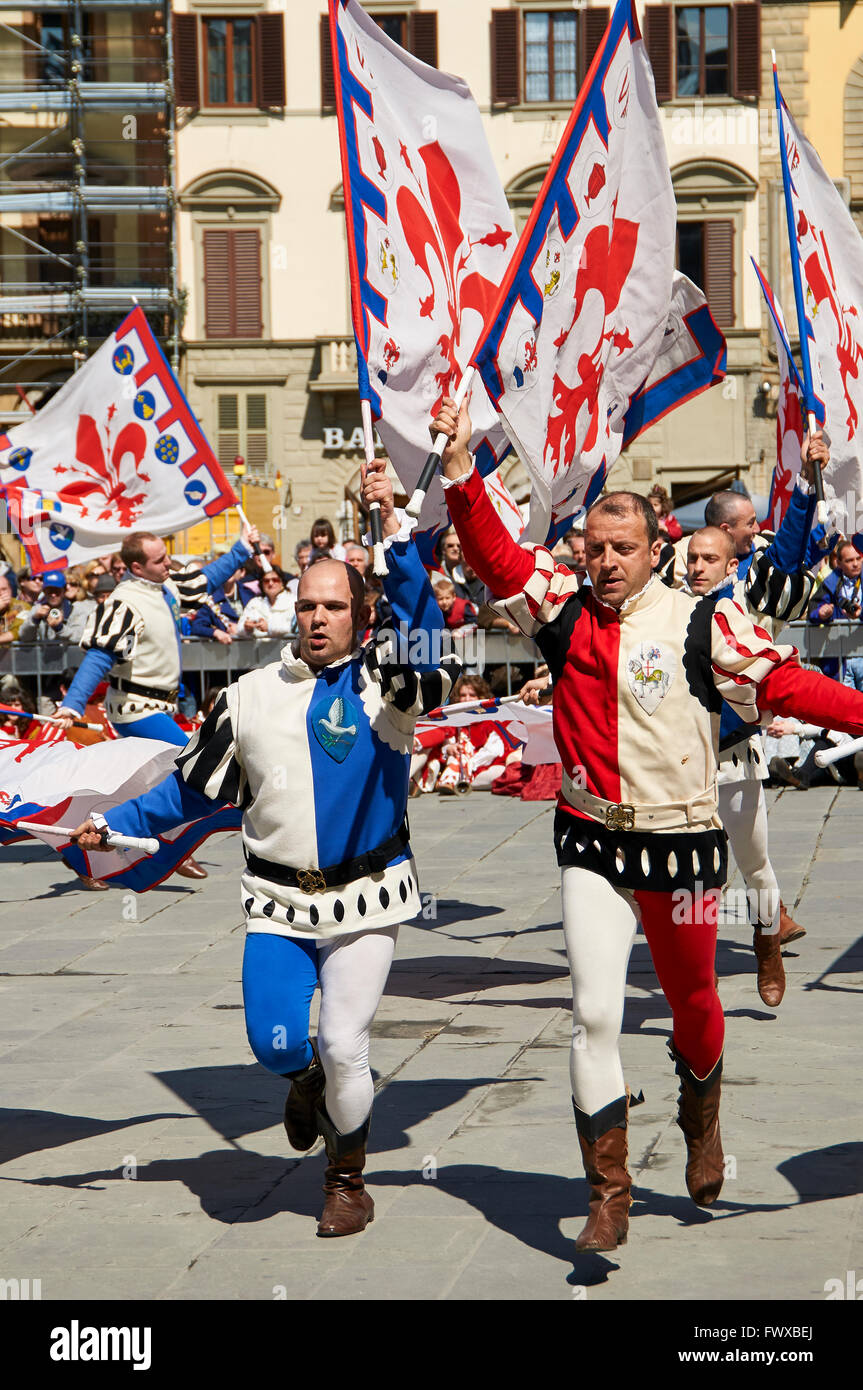 Flag throwing on the Piazza della Signoria, Florence during the Easter ...