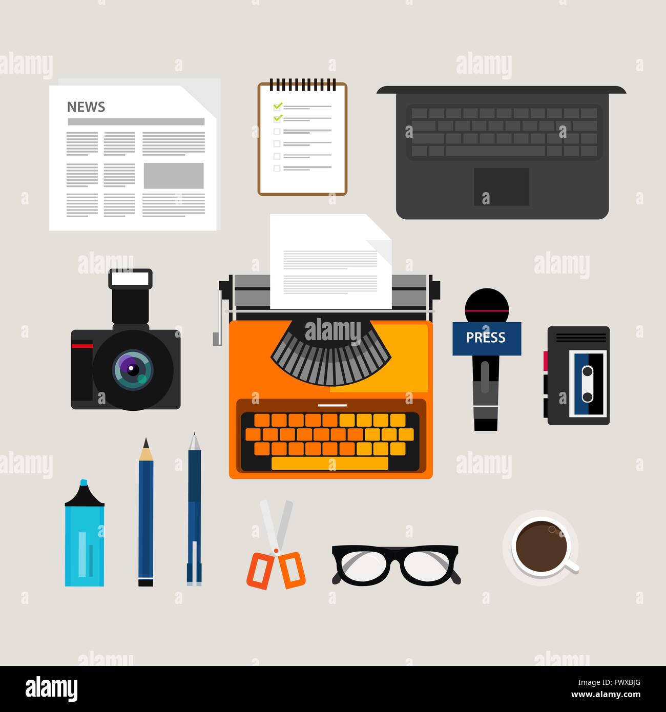 journalist press icon objects isolated vector camera type writer laptop ...