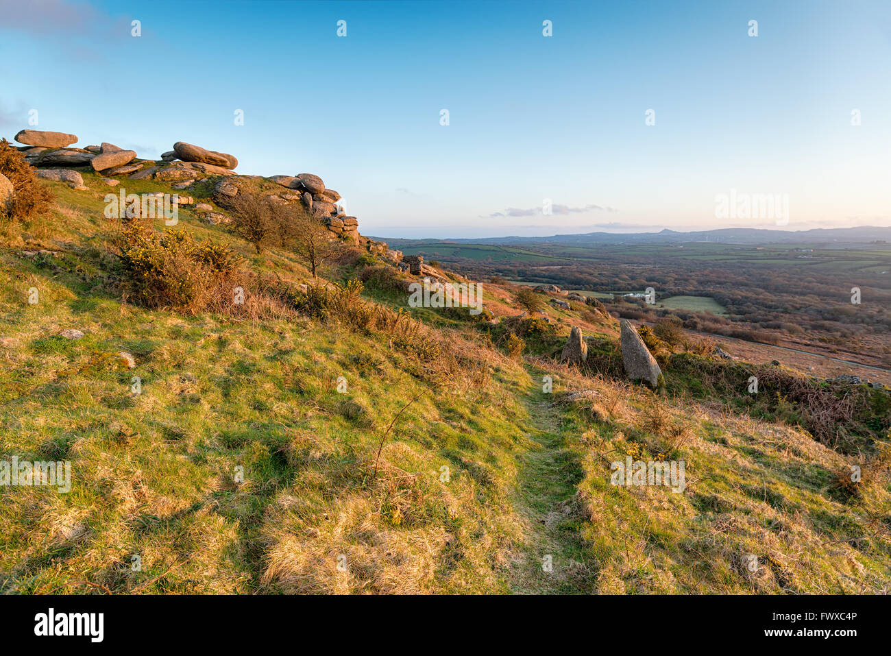 A view over the Cornish countryside from Helman Tor a landmark on the ...