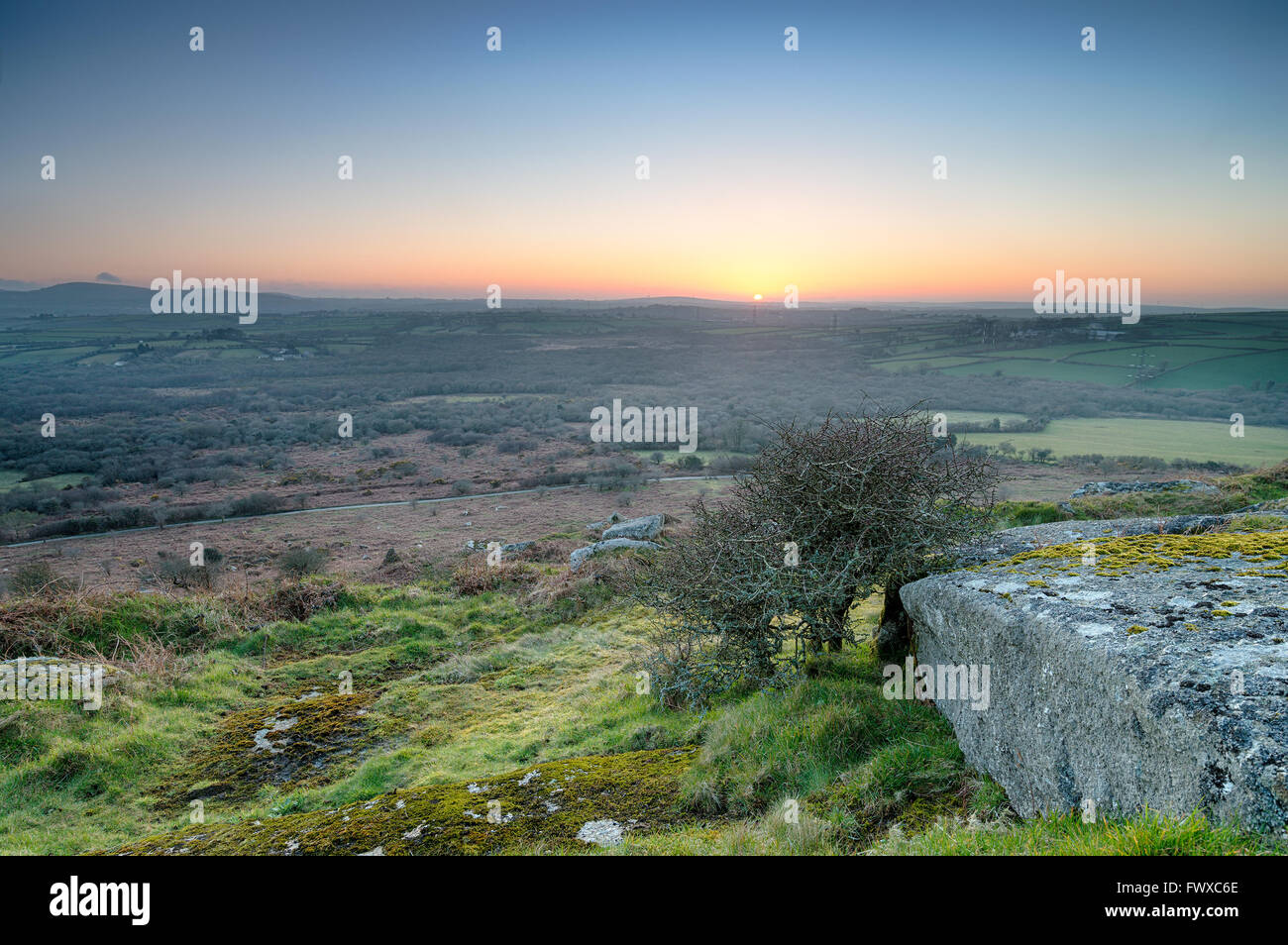 The view from Helman Tor an ancient Iron Age hill fort near Bodmin in ...