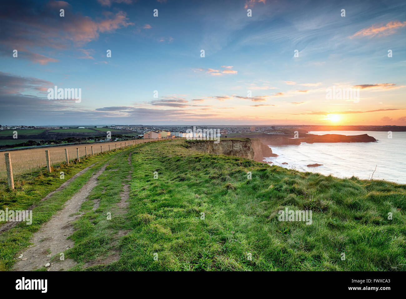 Stunning sunset on the South West Coast Path as it approaches Porth on ...