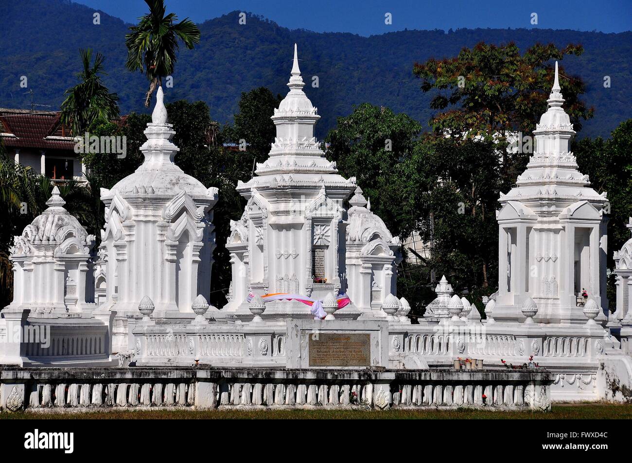 Chiang Mai, Thailand: White elaborate reliquaries at Wat Suan Dok house ...