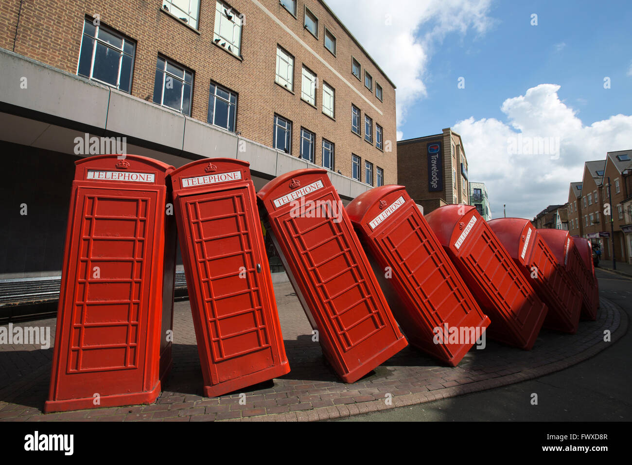Display of old telephone boxes on Old London Road, Kingston upon Thames ...