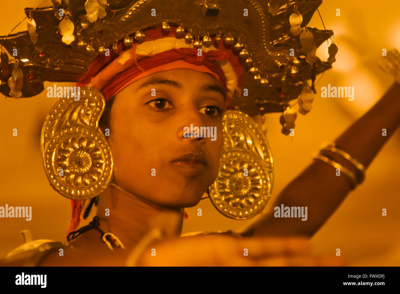 Portrait of a performer during Kandy Esala Perahera, Kandy, Sri Lanka ...
