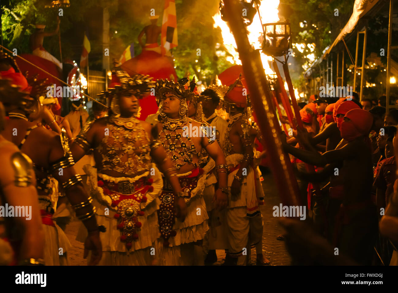 Dancers in the procession during Kandy Esala Perahera, Kandy, Sri Lanka ...