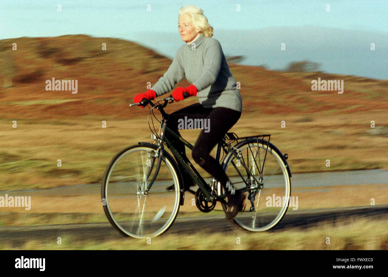 Frances Shand Kydd cycling near her home on Seil Island, Argyll ...
