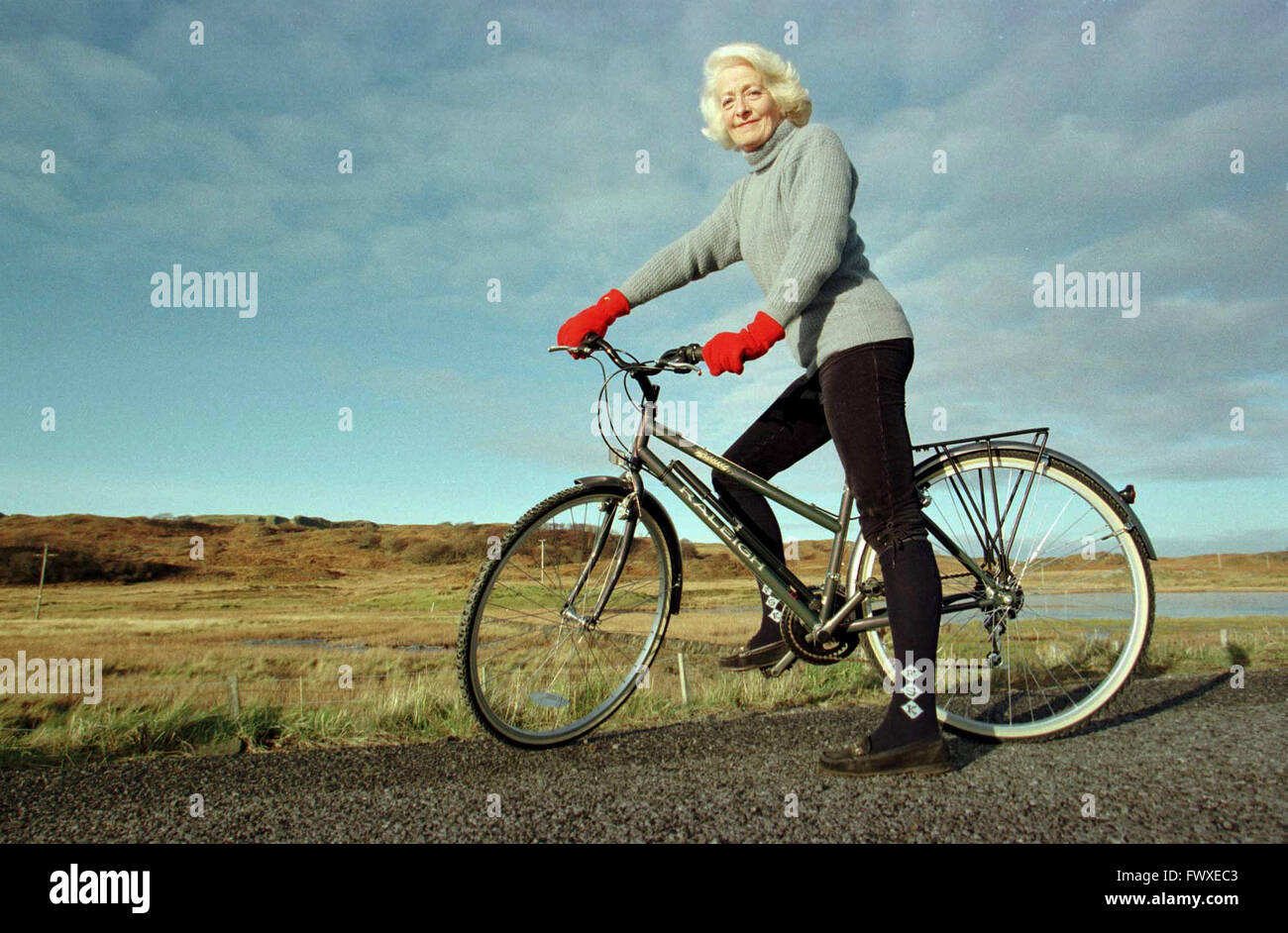 Frances Shand Kydd cycling near her home on Seil Island, Argyll ...