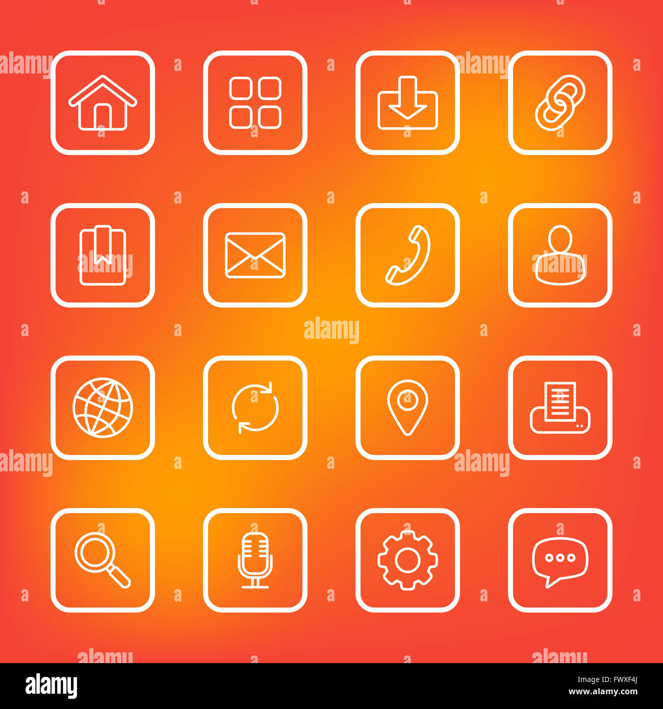 [JPEG] white line web icon set with rounded rectangle frame for web design, UI, infographic and ...