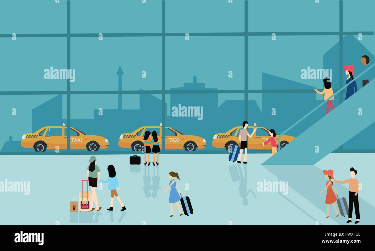 Airport taxi line queue Stock Vector Images - Alamy