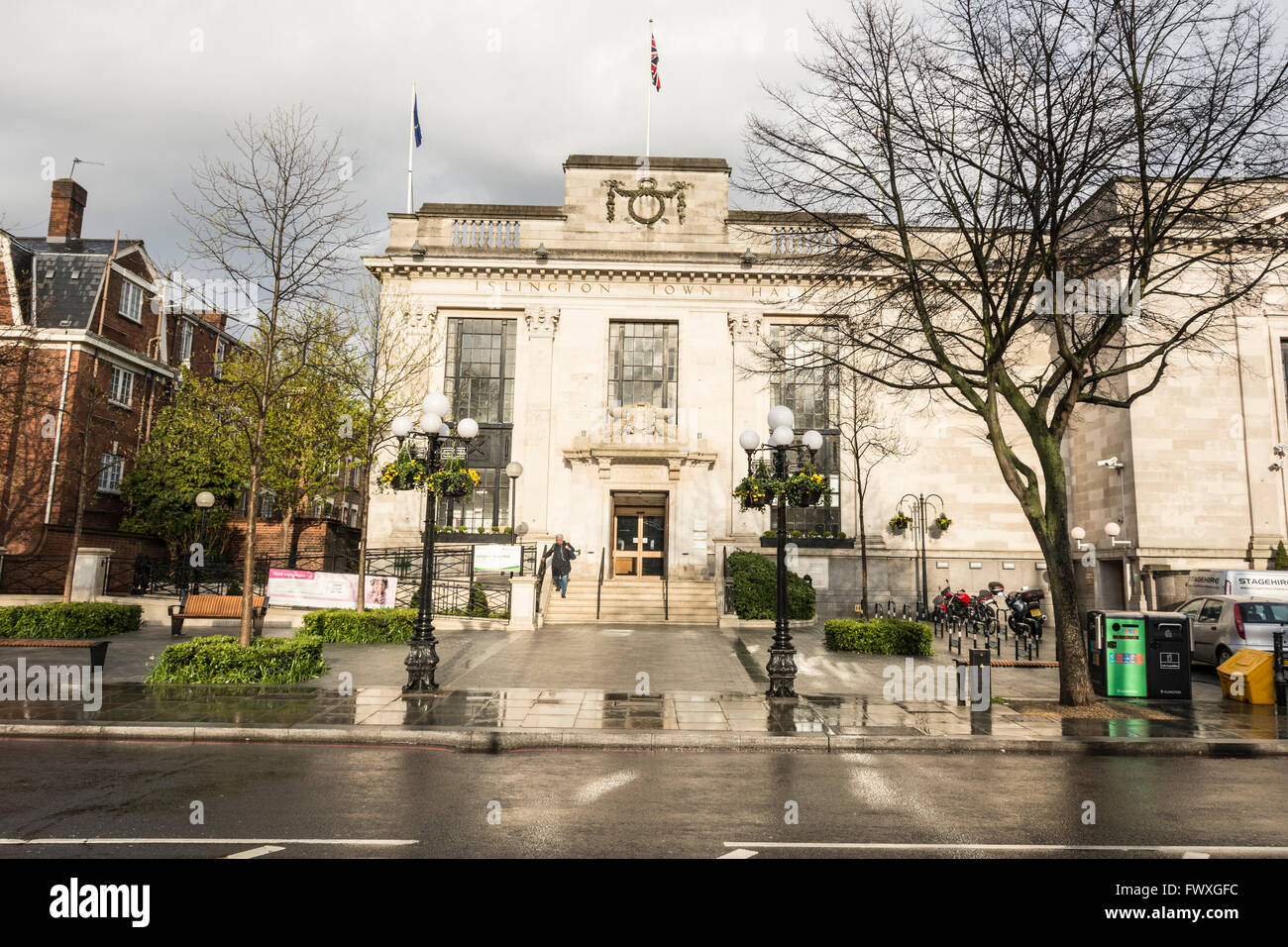 Exterior of Islington Town Hall on Upper Street, Islington, England, U ...