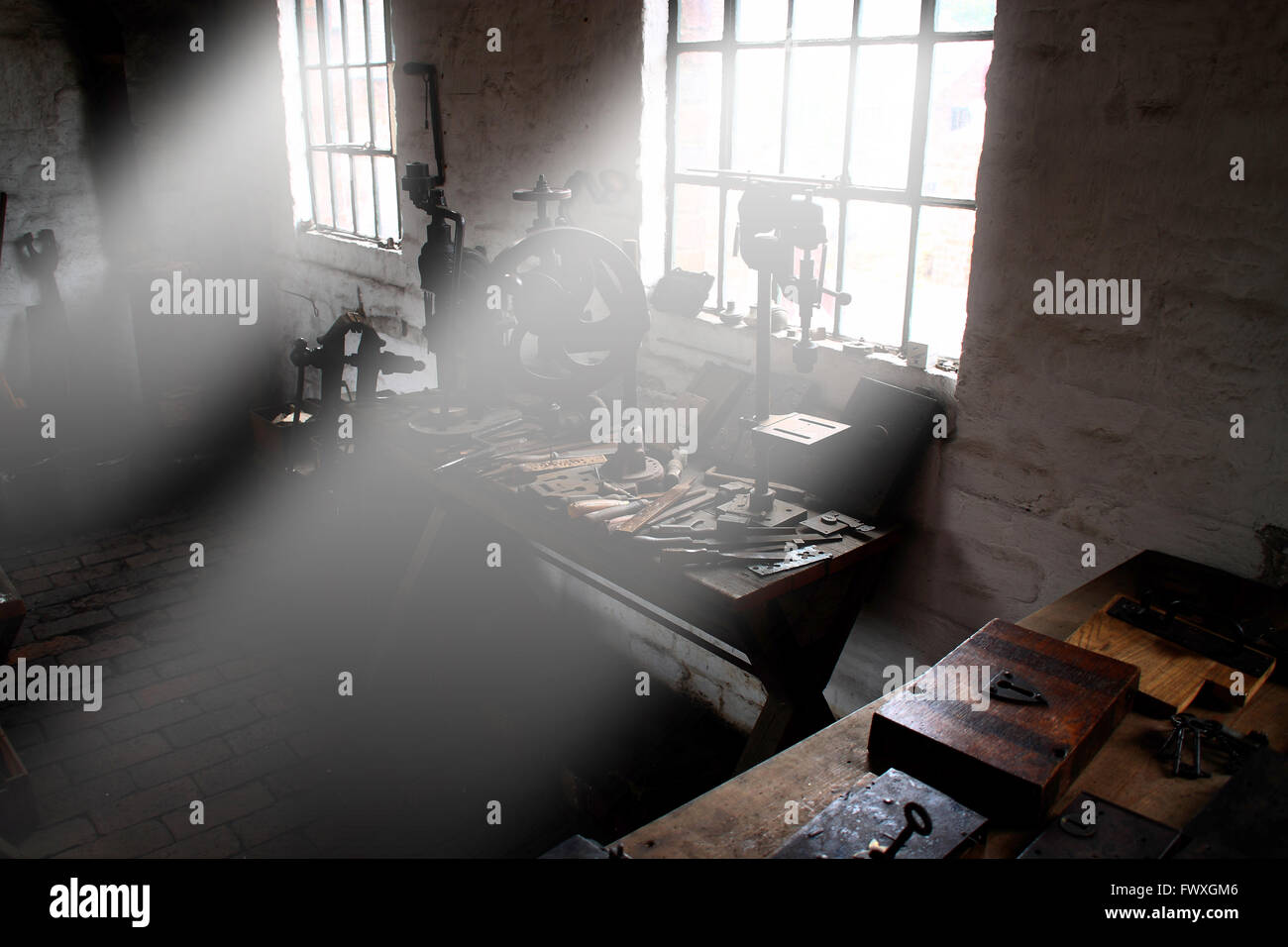 Old factory light rays window Stock Photo - Alamy