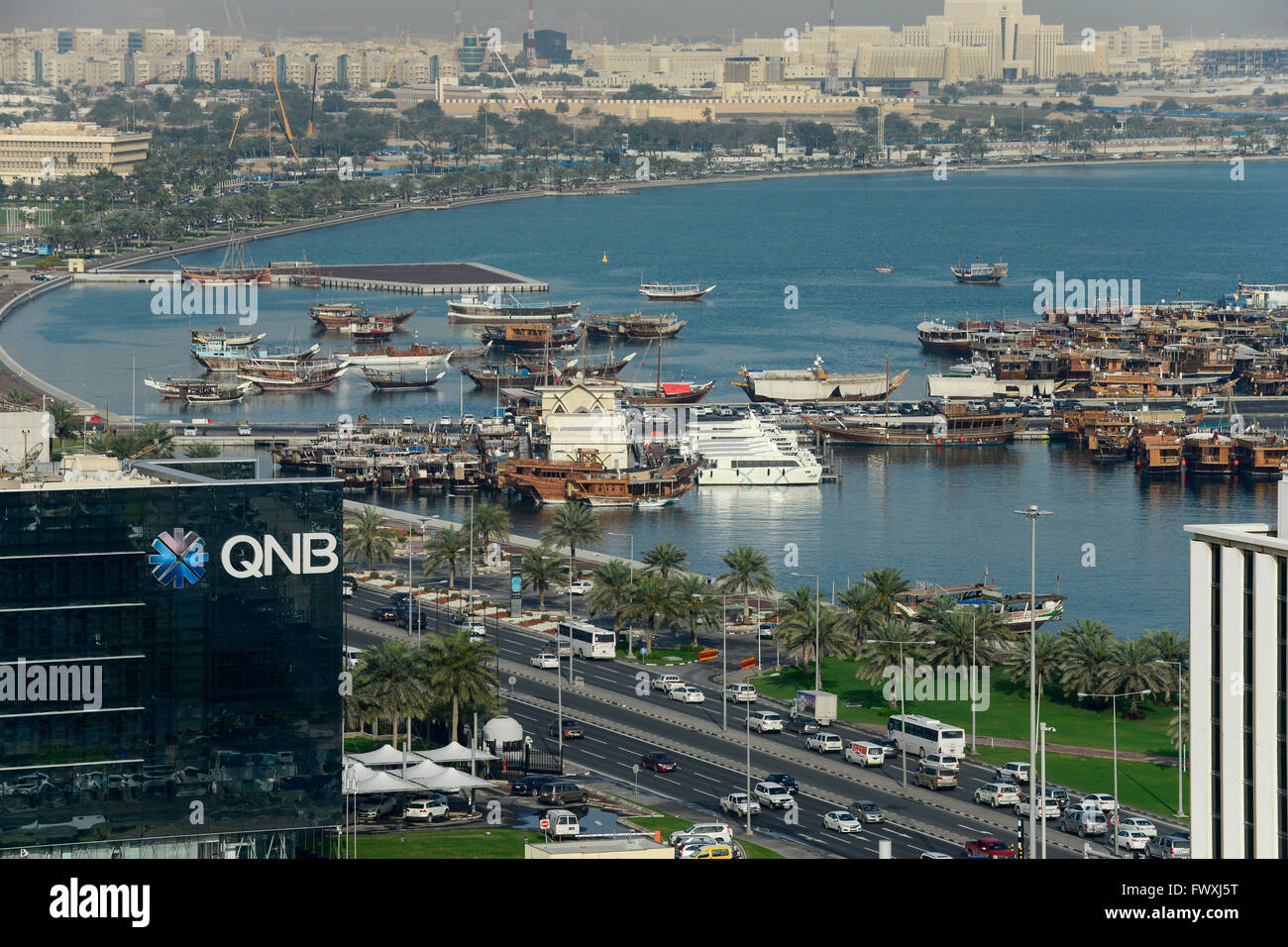 QATAR, Doha, downtown, view to QNB QATAR National Bank, parliament and ...