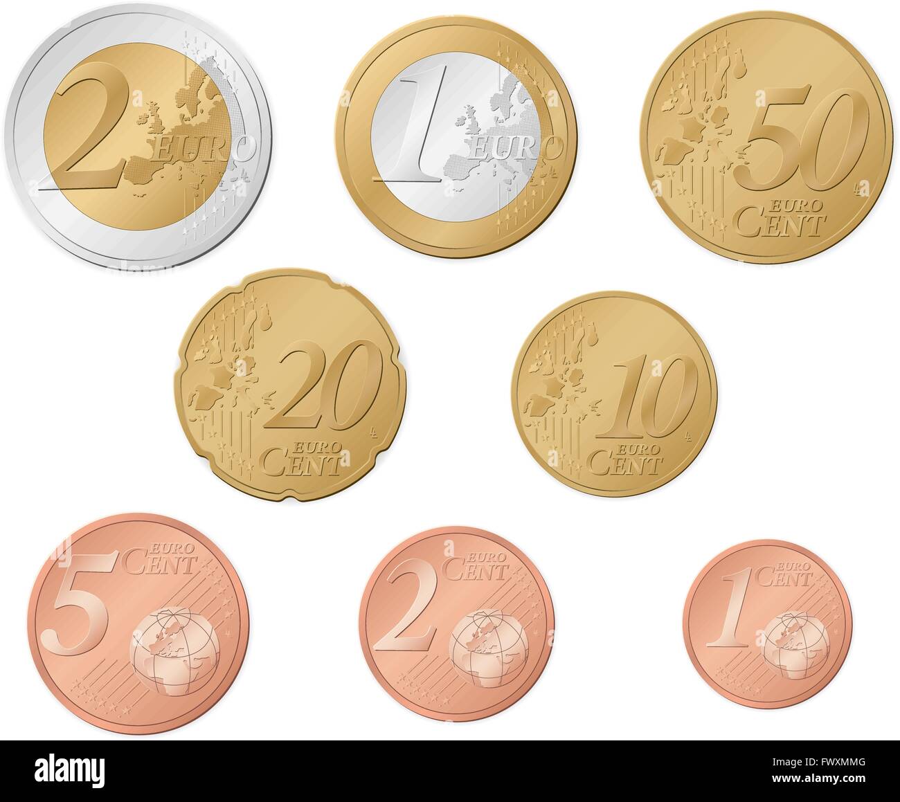 Euro coins set isolated on a white background. Vector illustration ...
