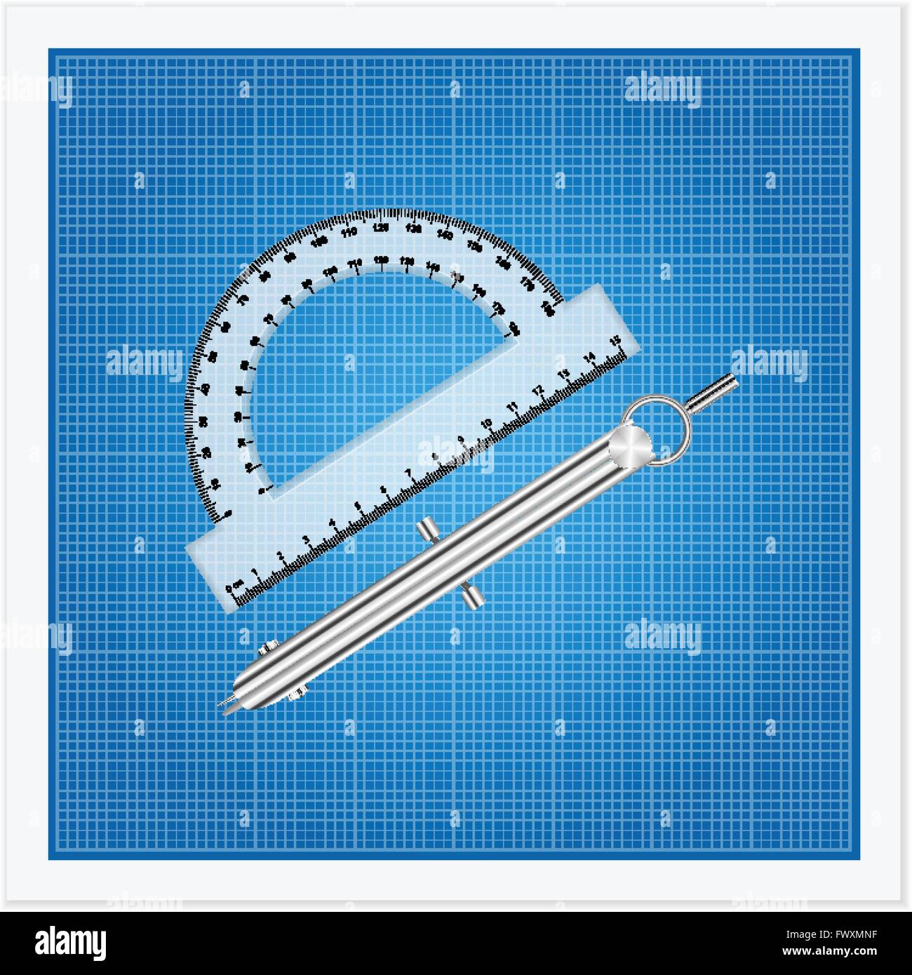 Blueprint and ruler instruments on a white background Stock Vector ...