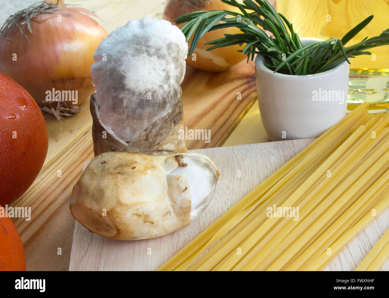 Spaghetti Recipes ingredient on table Stock Photo - Alamy