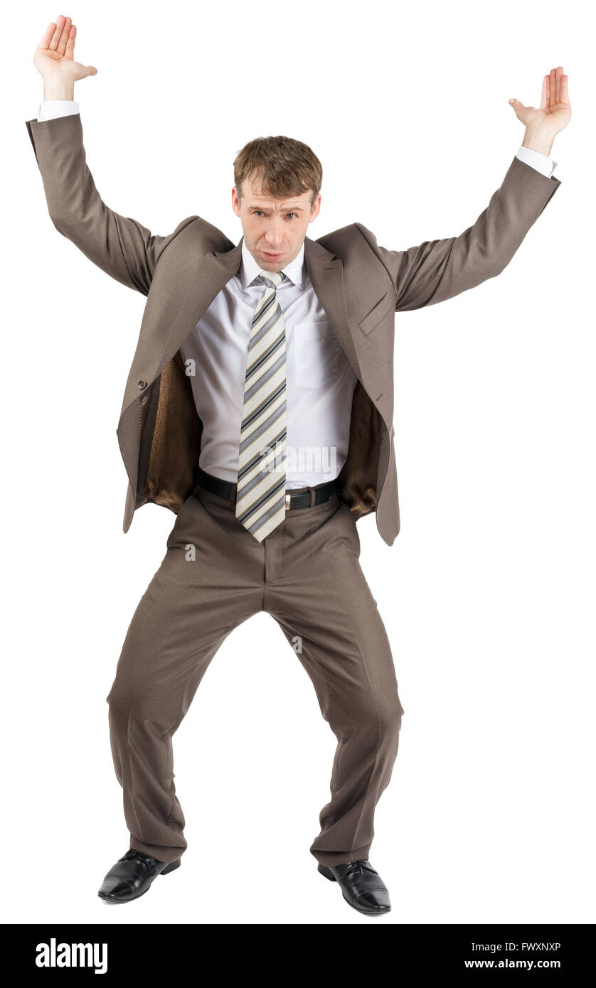 Businessman holding arms up Stock Photo - Alamy
