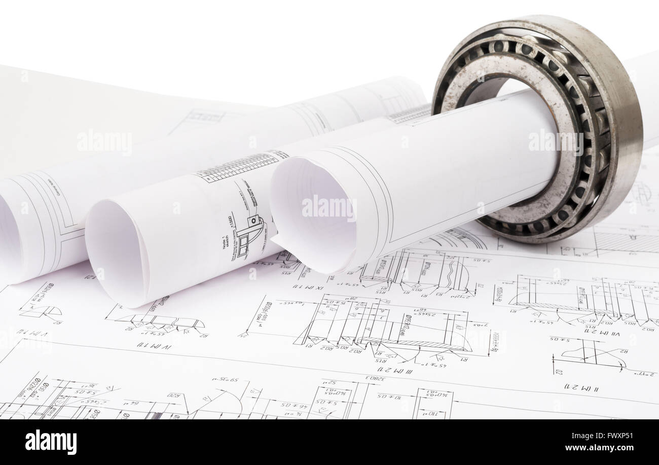 Architecture plan and rolls of blueprints Stock Photo - Alamy