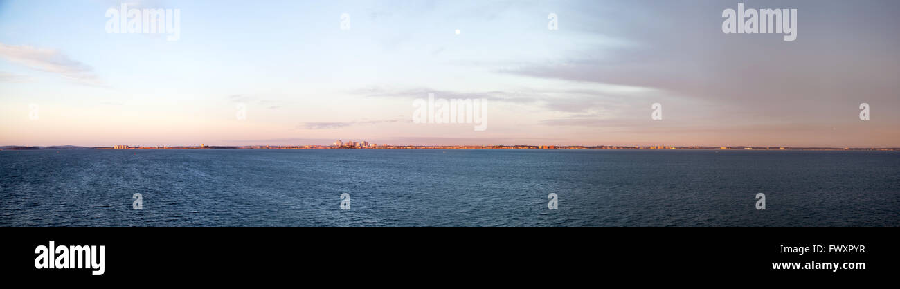 The panoramic view of Boston skyline in early morning light ...