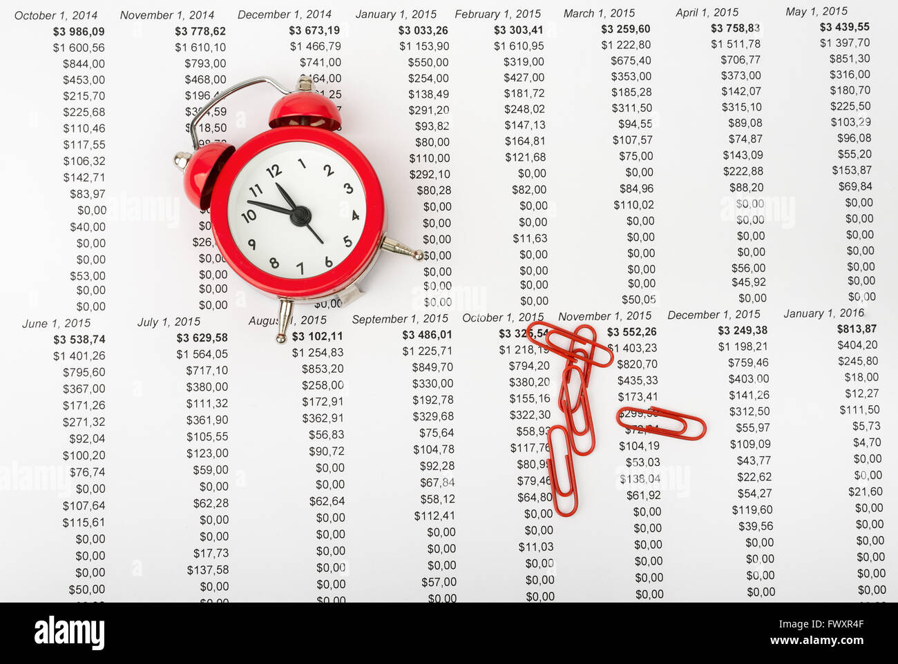 Alarm clock with paper clips Stock Photo - Alamy