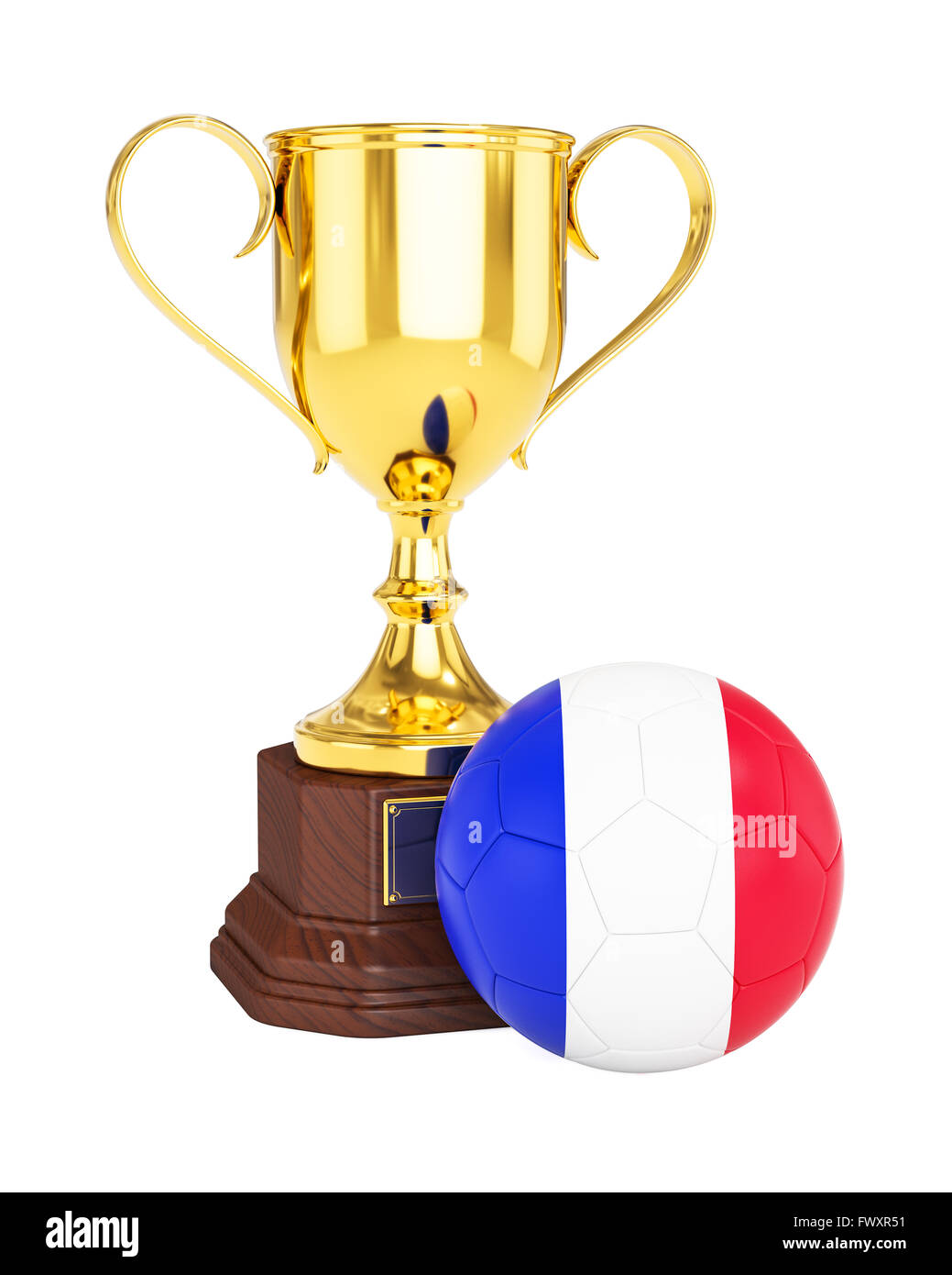 Gold trophy cup and soccer football ball with France flag Stock Photo ...