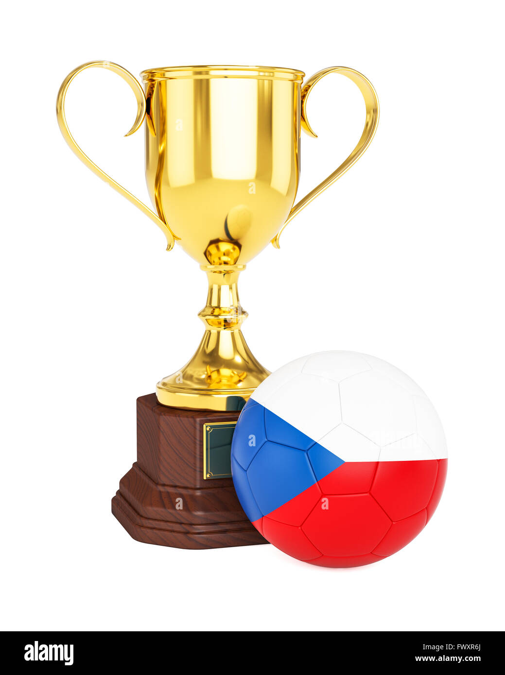 Gold trophy cup soccer football ball with Czech Republic flag Stock ...