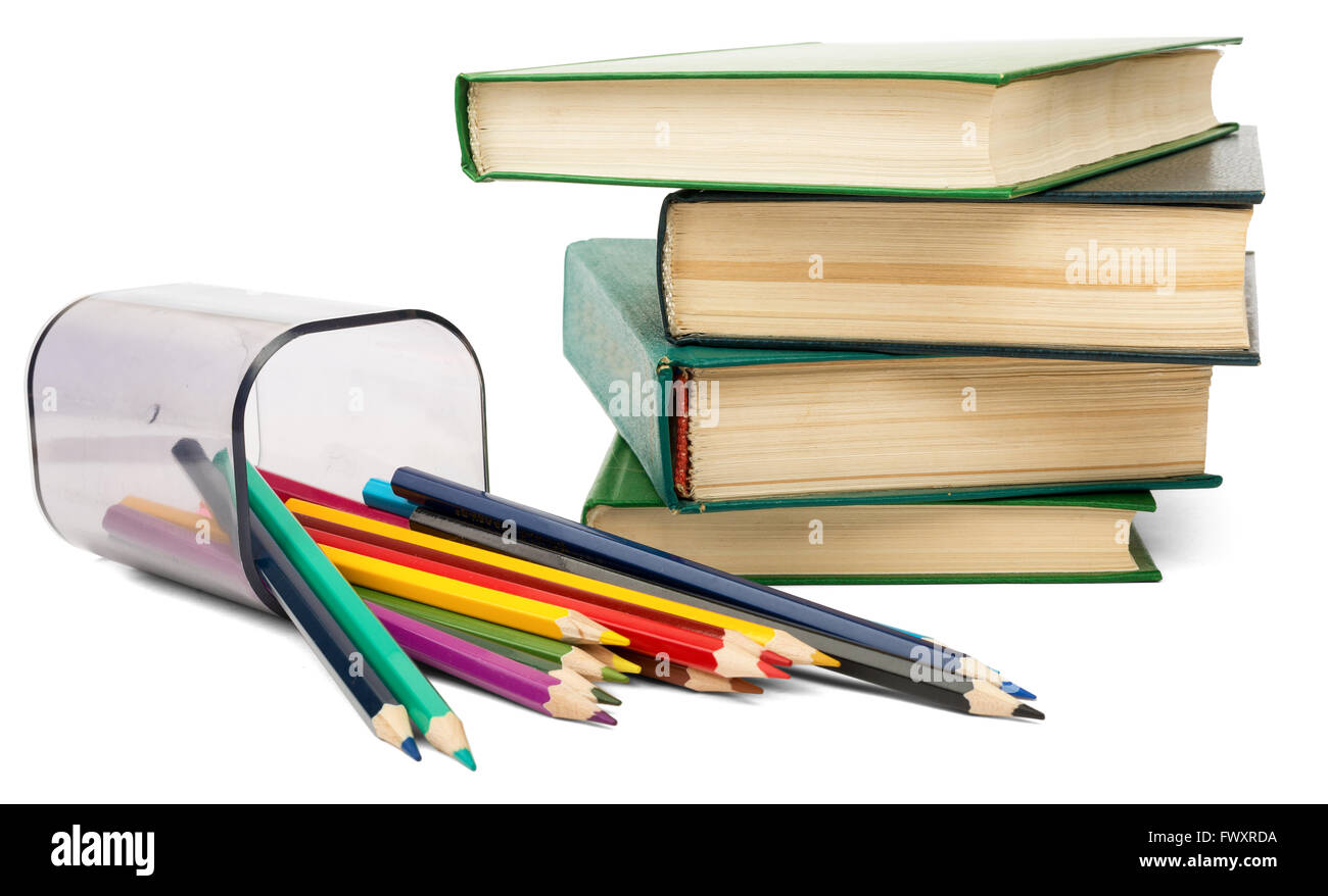 Books with crayons Stock Photo - Alamy