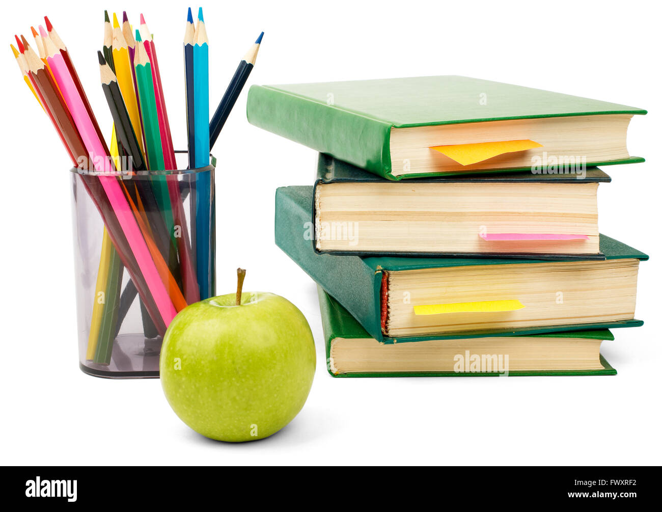 Books with crayons Stock Photo - Alamy