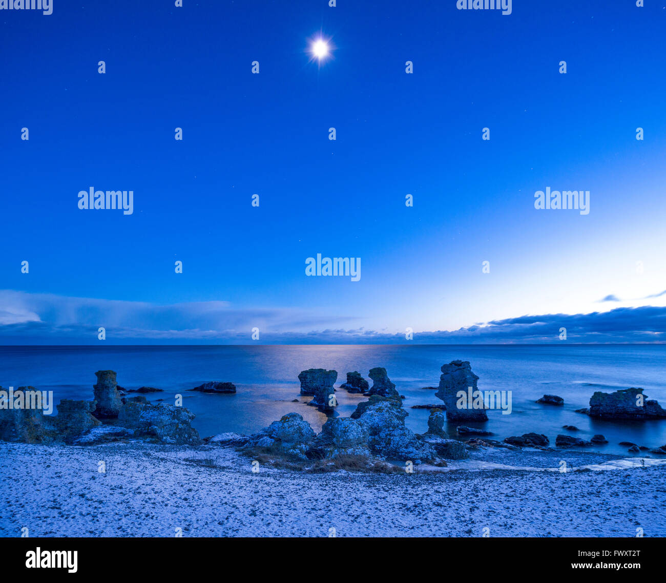Sweden, Gotland, Holmhallar, Stack rocks at night Stock Photo - Alamy