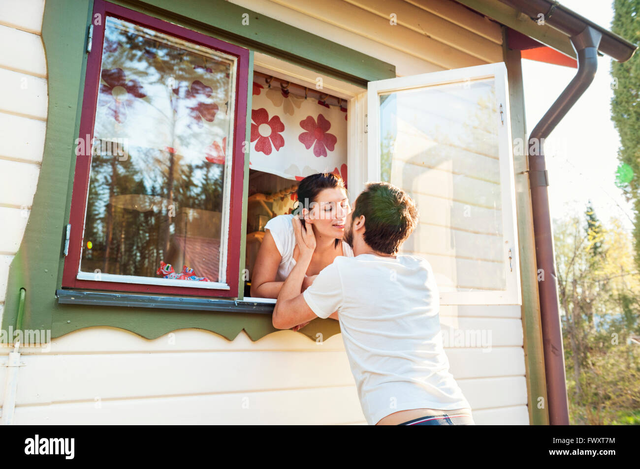 Window curtain house exterior hi-res stock photography and images - Alamy