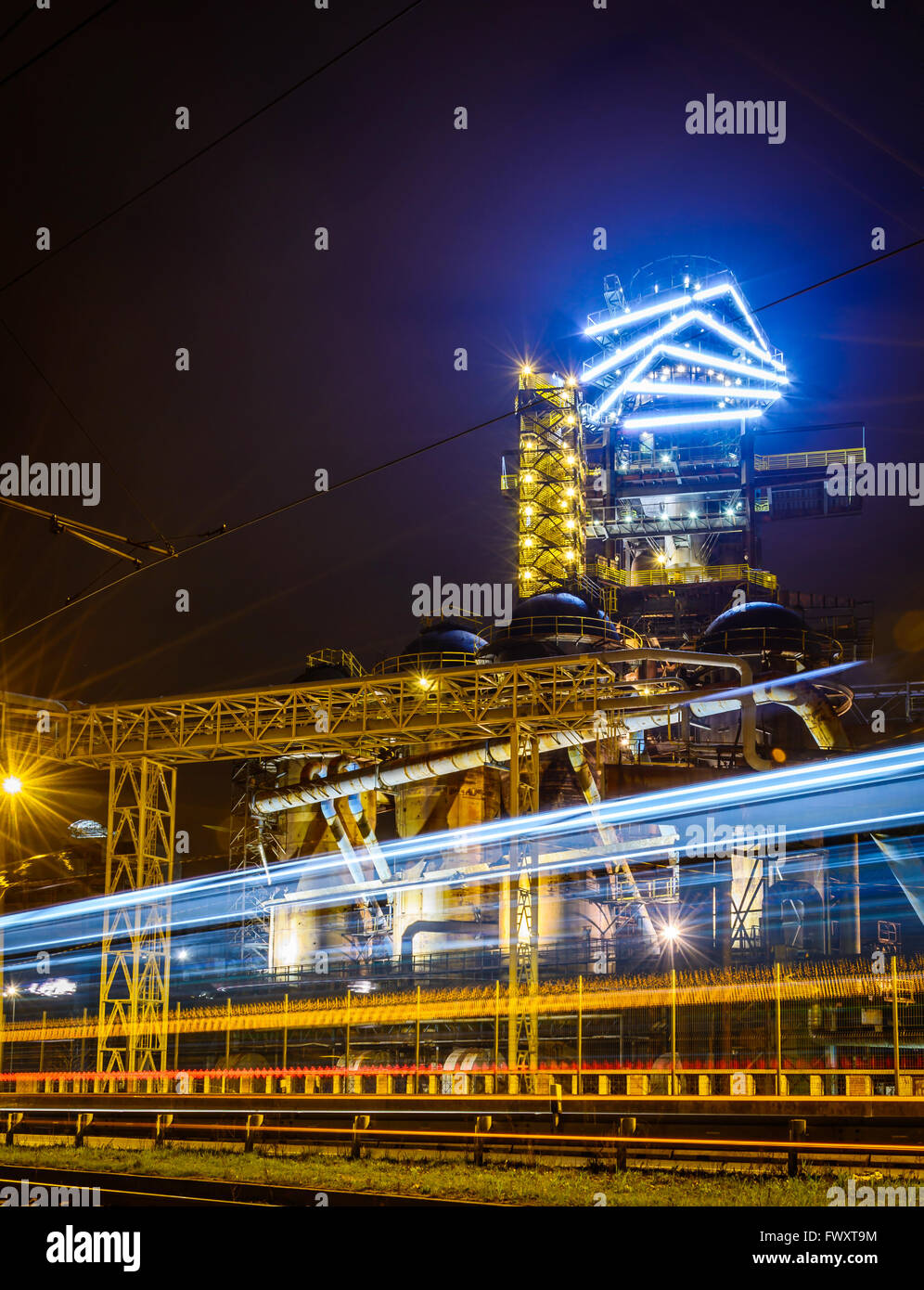 Bolt tower in Dolni Vitkovice Ostrava at night Stock Photo - Alamy