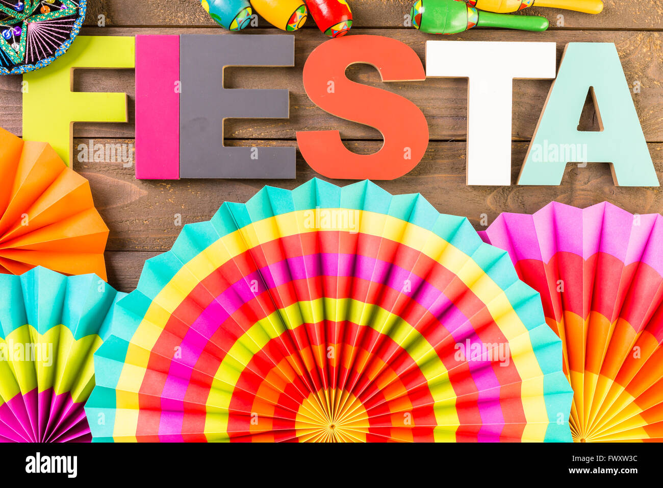 Traditional colorful table decorations for celebrating Fiesta Stock ...