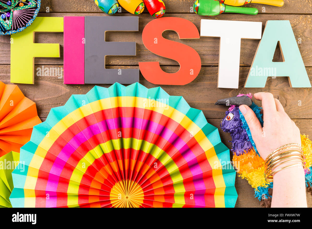 Traditional colorful table decorations for celebrating Fiesta Stock ...